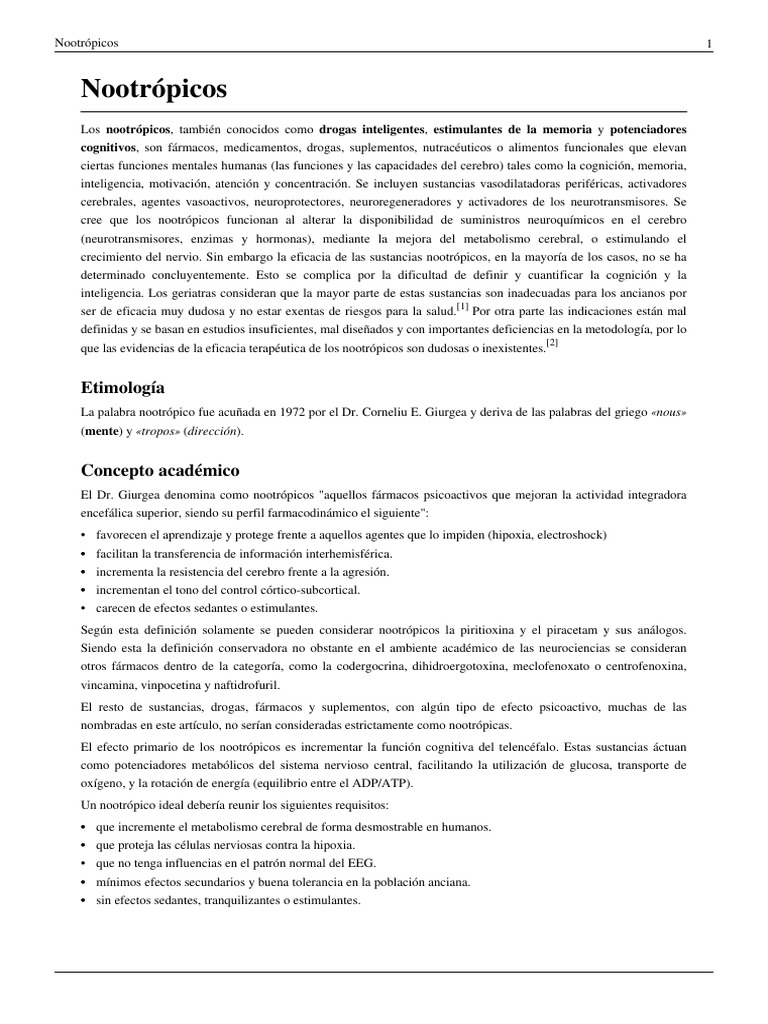 Efectos y Tipos de Nootrópicos | PDF | Farmacología | Tratamientos médicos