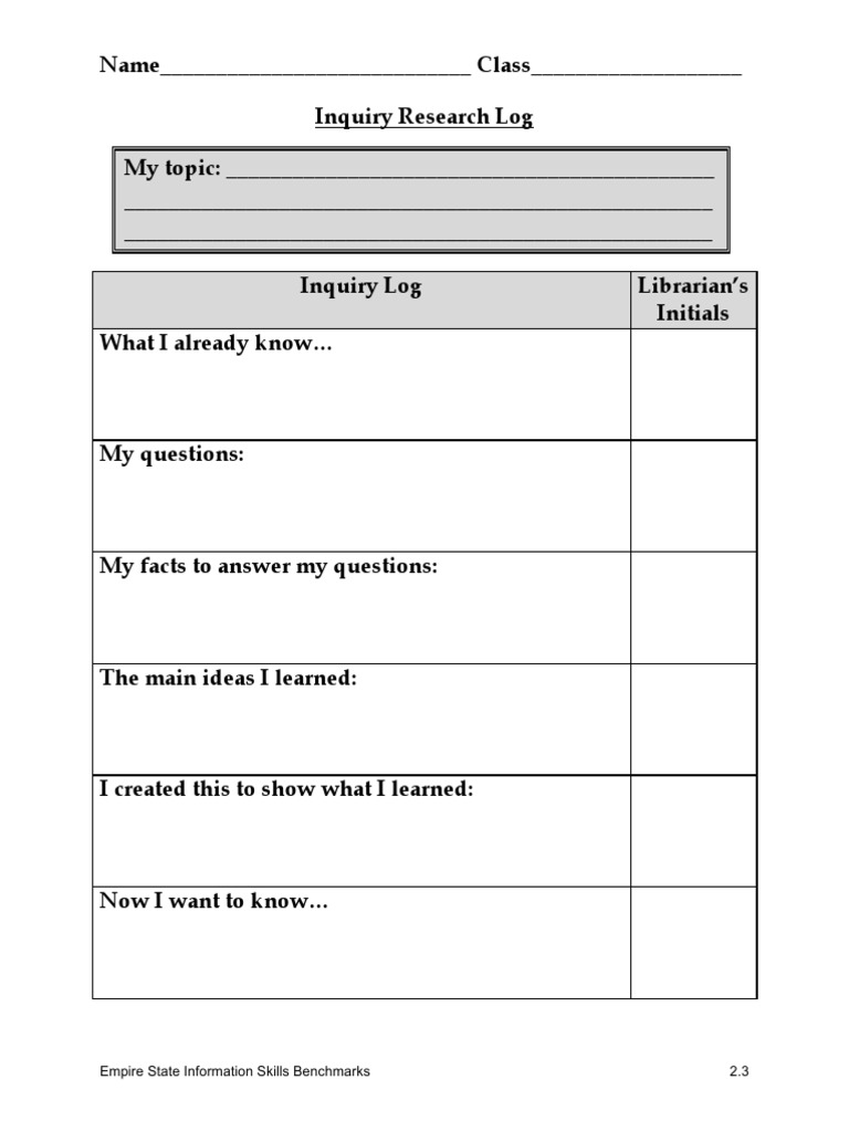 Student Research Inquiry Log | PDF | Career & Growth
