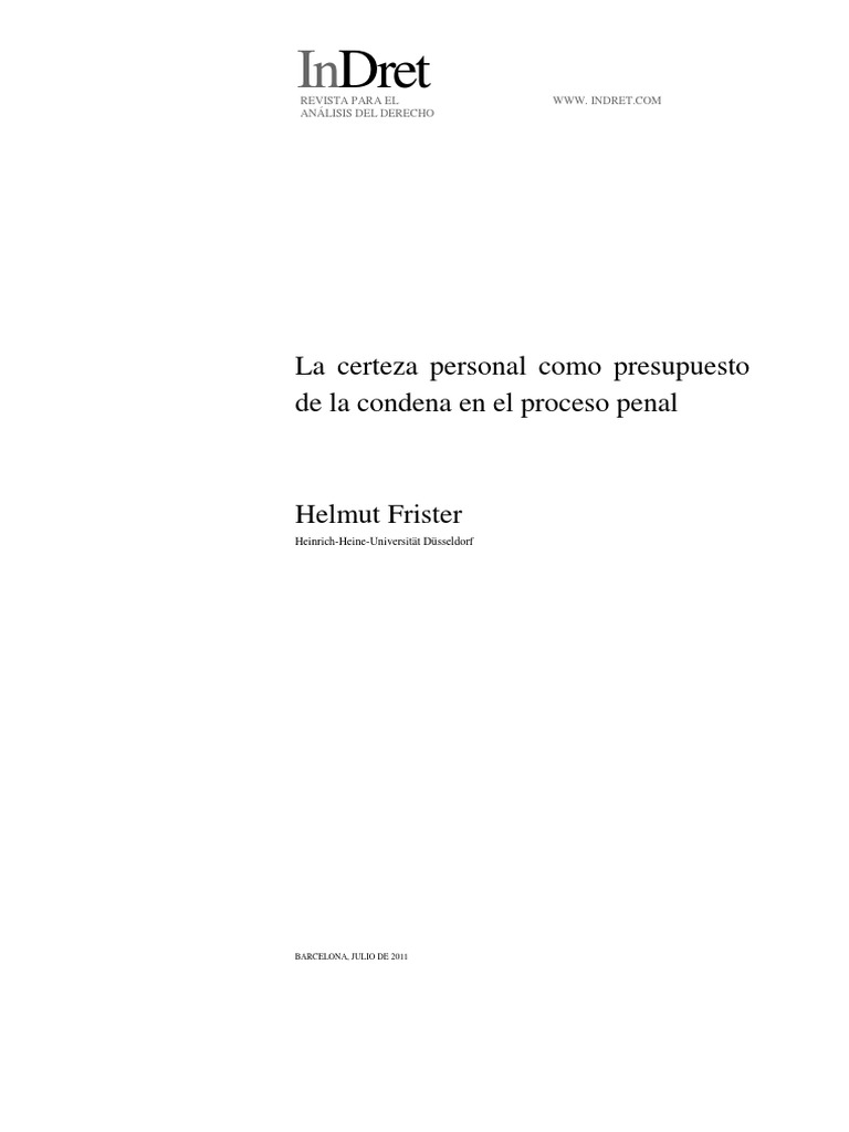 Frister, Helmut - La Certeza Personal Como Presupuesto de La Condena en ...