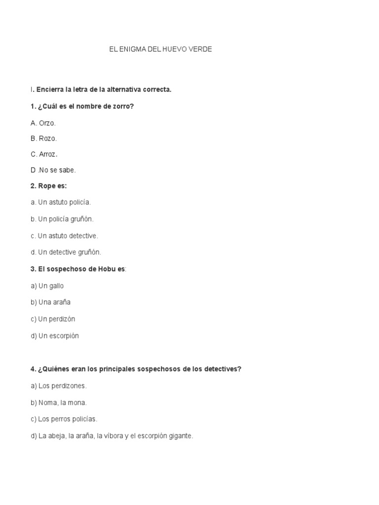 Prueba El Enigma Del Huevo Verde | PDF