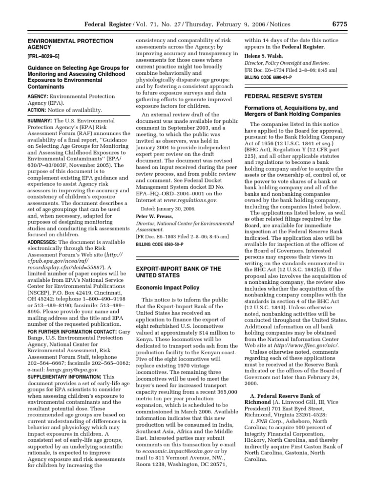 EPA Guidance on Childhood Exposure Assessment | PDF