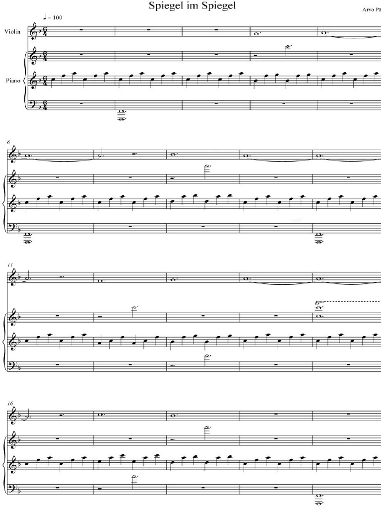 Arvo Part Spiegel Im Spiegel Violin Piano | PDF