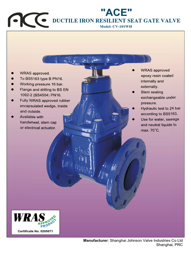 Ace Model Cv-101wh Di Gate Valves. Resilient Seated. Flange Ends | PDF ...