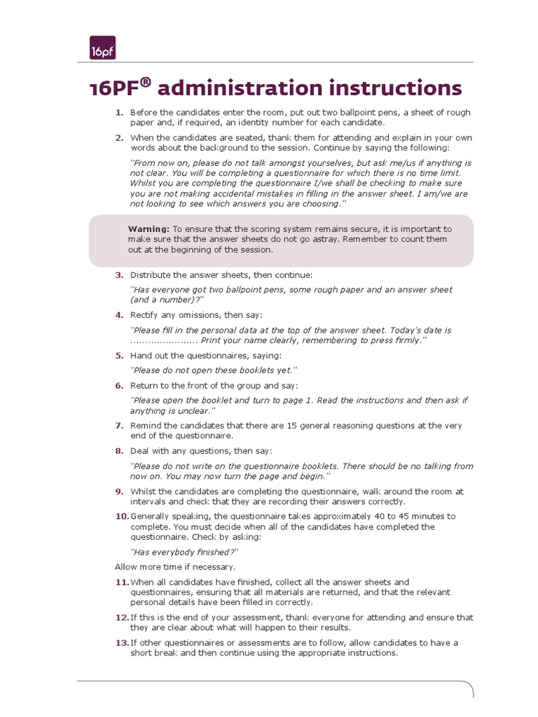 OPP 16PF Admin and Scoring Card | PDF | Business