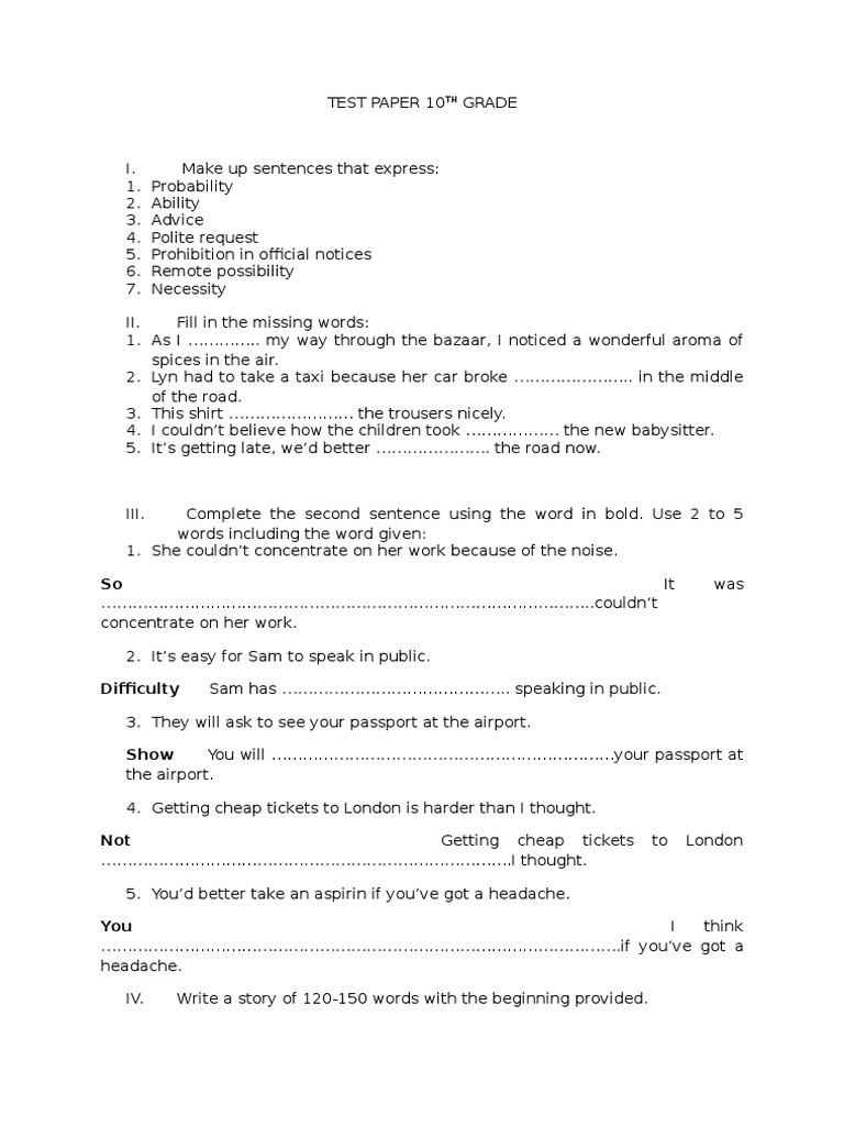 Test Paper 10th Grade | PDF | Language Arts & Discipline
