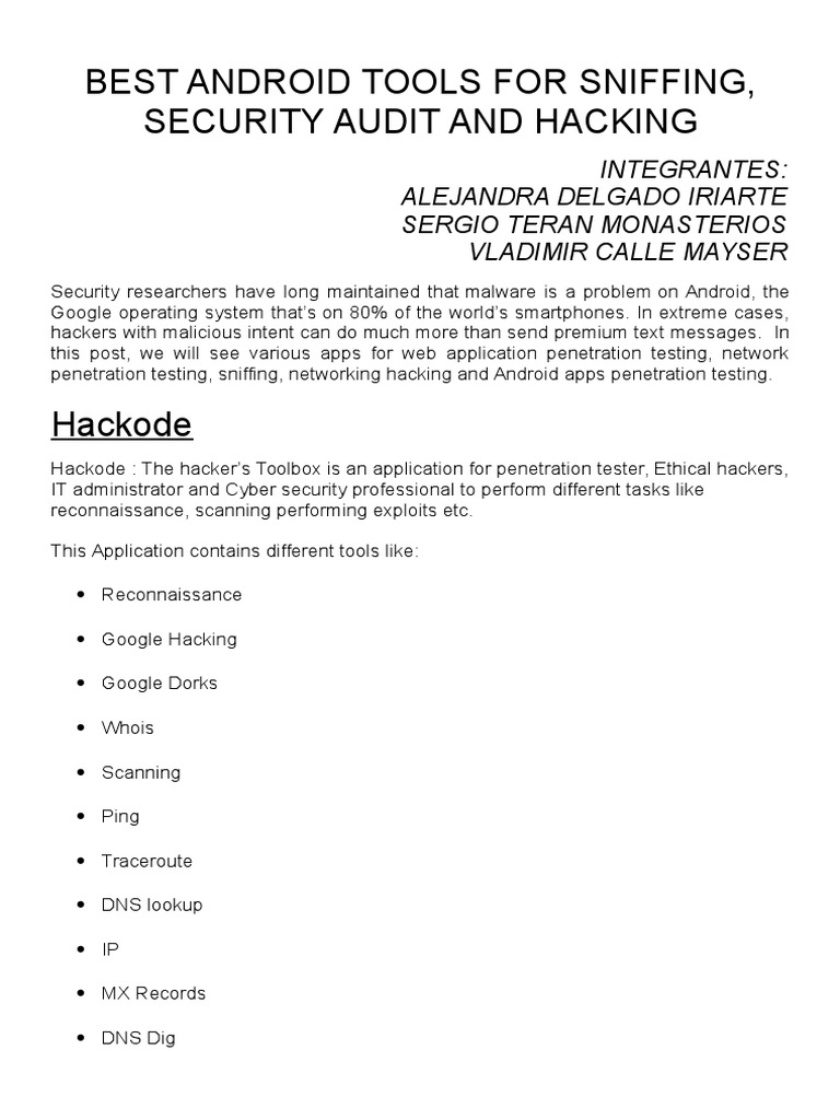 Best Android Tools For Sniffing | PDF | Android (Operating System ...