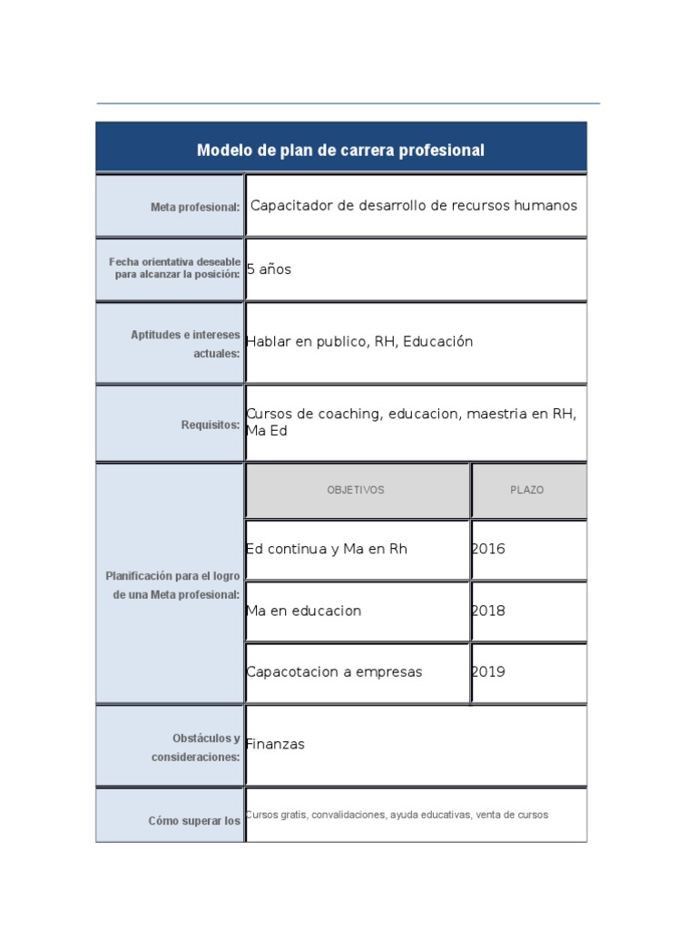 Modelo de Plan de Carrera Profesional | PDF