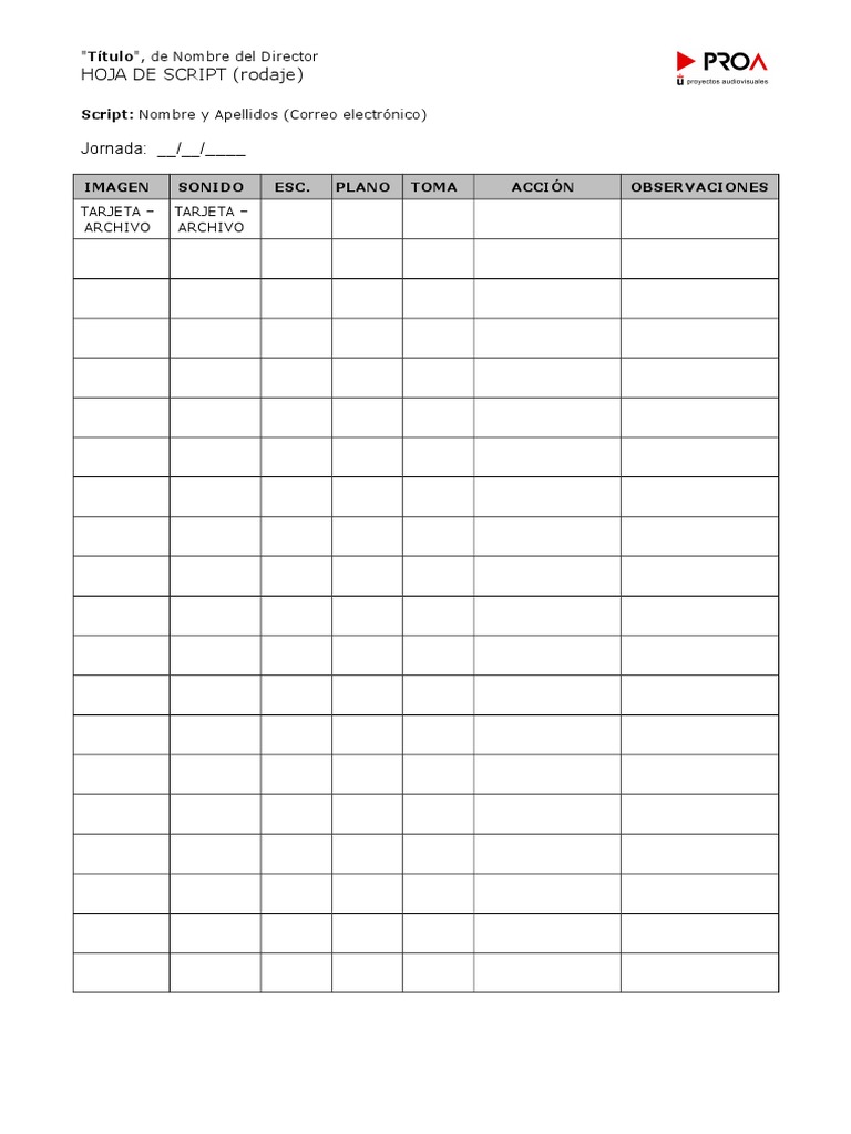 Hoja de Script 1 (Rodaje) | PDF