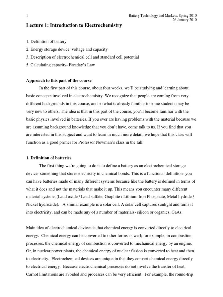 Introduction to Battery Electrochemistry | PDF | Battery (Electricity ...