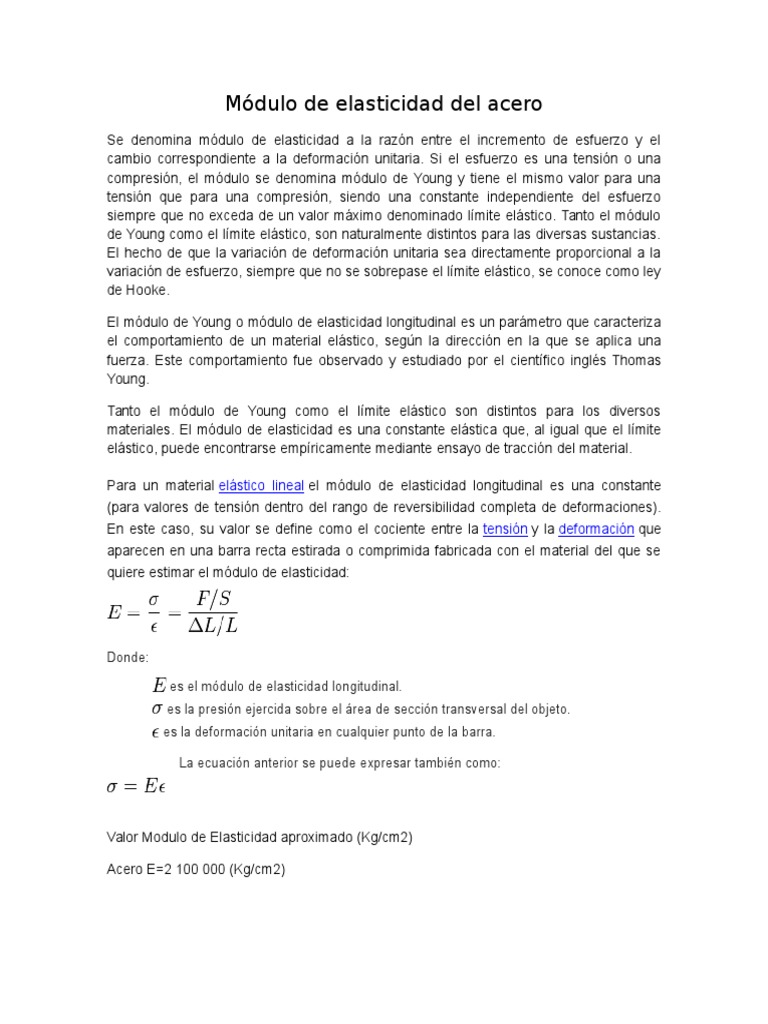 Módulo de Elasticidad Del Acero | PDF | El módulo de Young ...