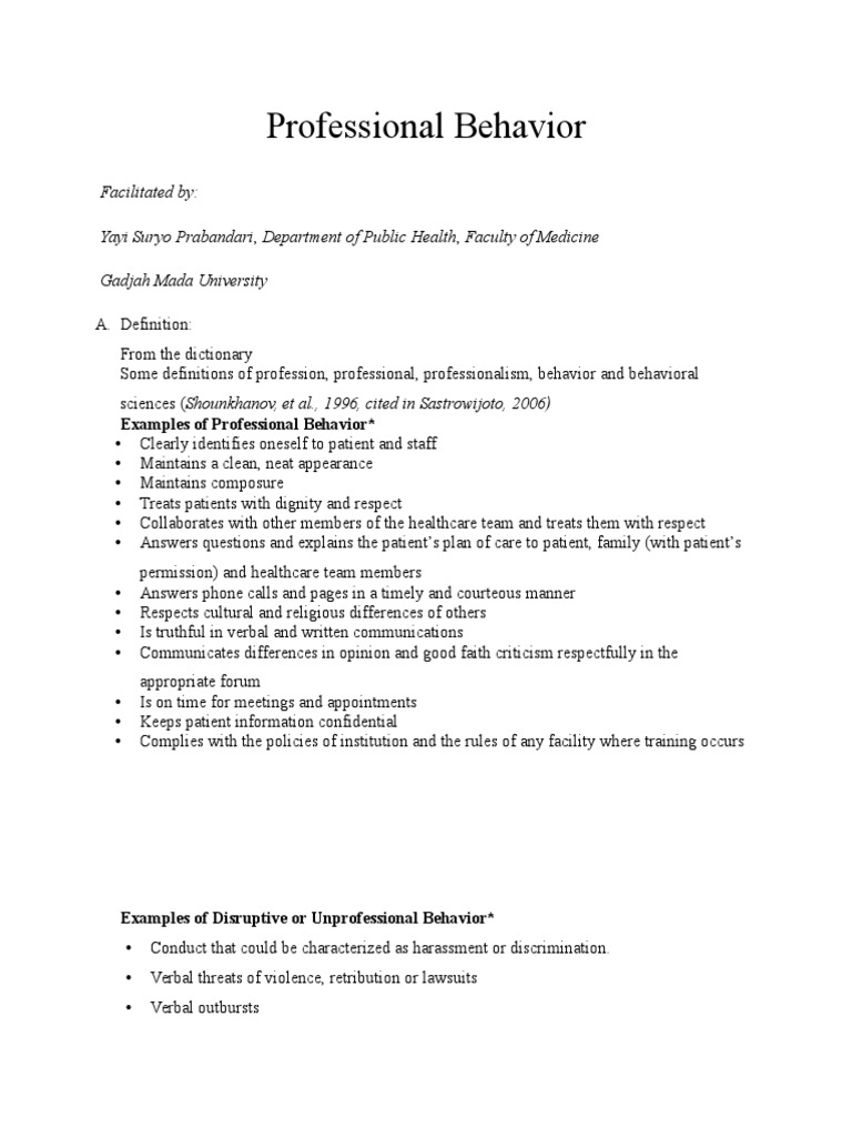 Professional Behavior | PDF | Profession | Nursing