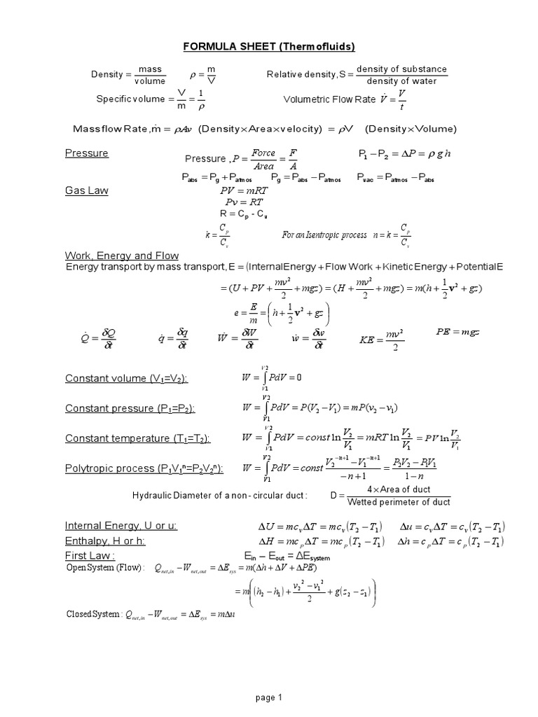 102MAE Thermo Formula Sheet V6 | PDF