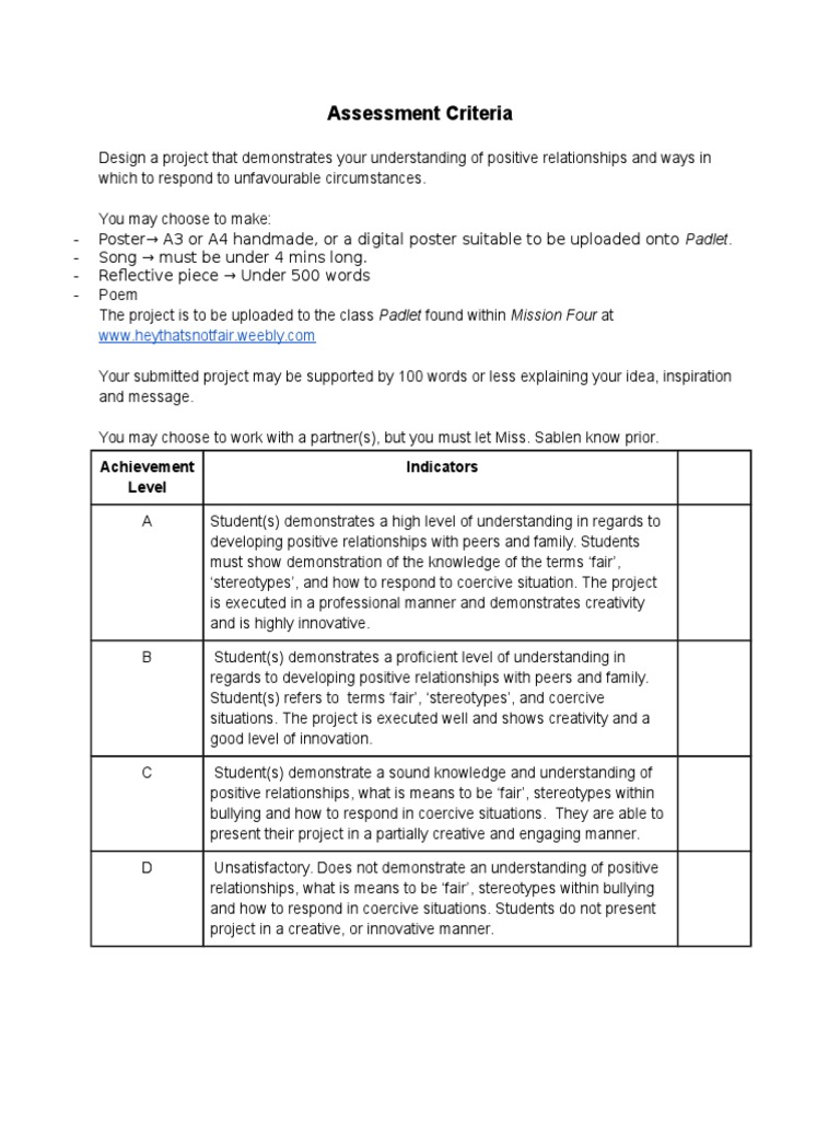 Assessment Criteria | PDF