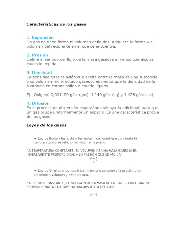 Características y leyes de los gases | PDF | Mecánica estadística | Gases