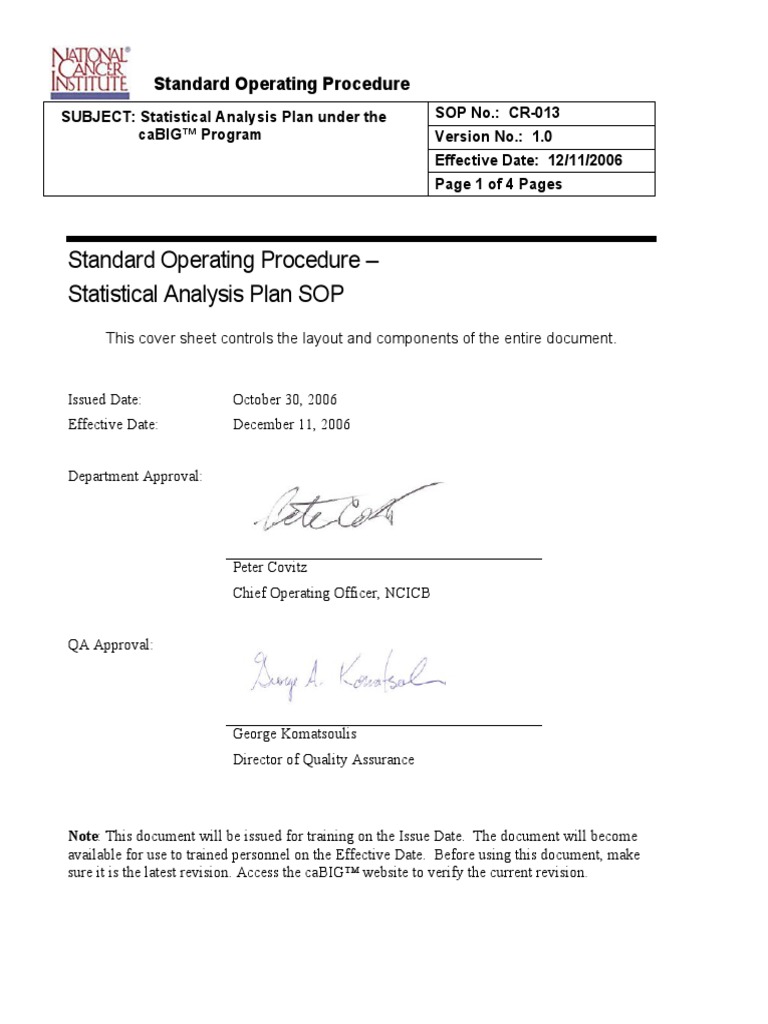 CR013 SOP Statistical Analysis Plan | PDF | Clinical Trial | Science