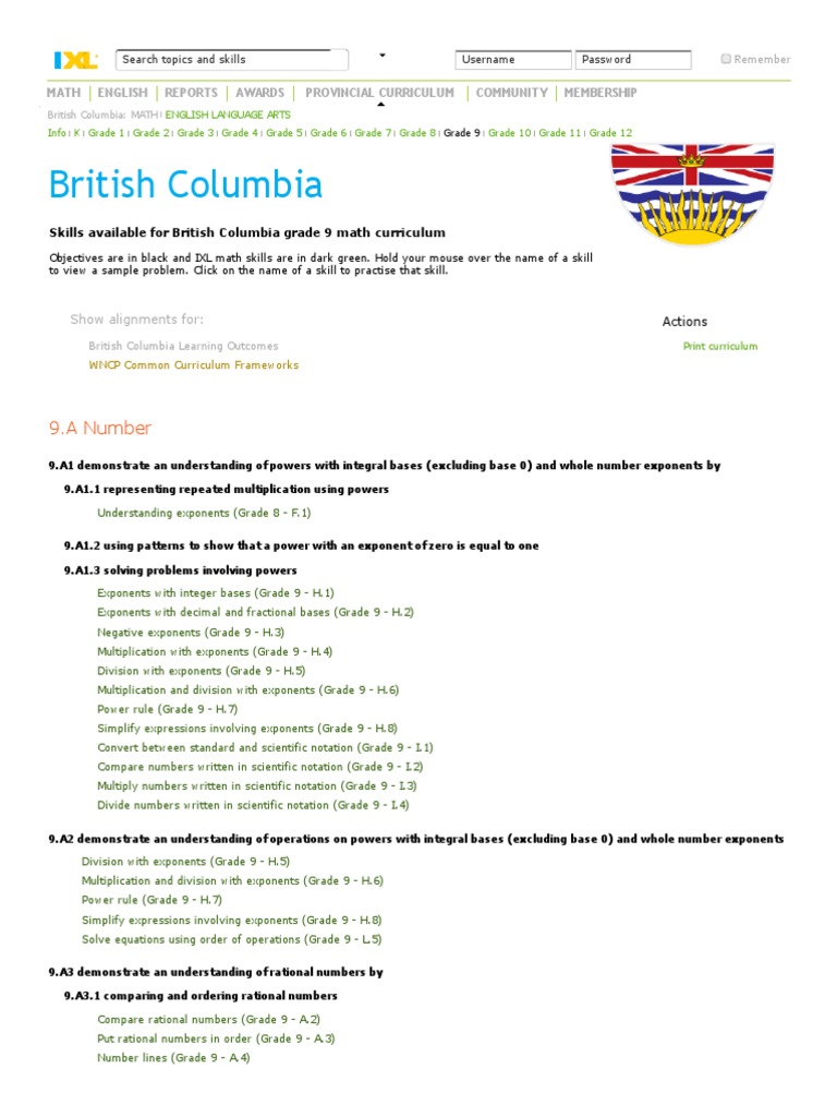 IXL - British Columbia Grade 9 Math Curriculum | PDF | Equations ...