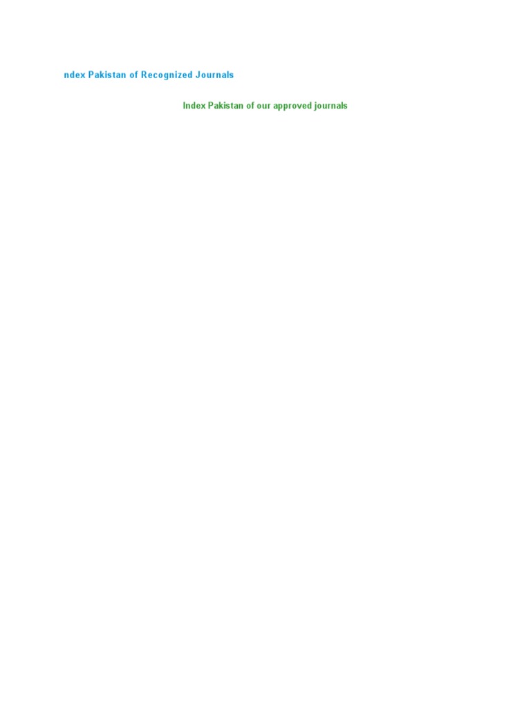 PMDC Index Pakistan of Recognized Journals | PDF | Pakistan | Medicine