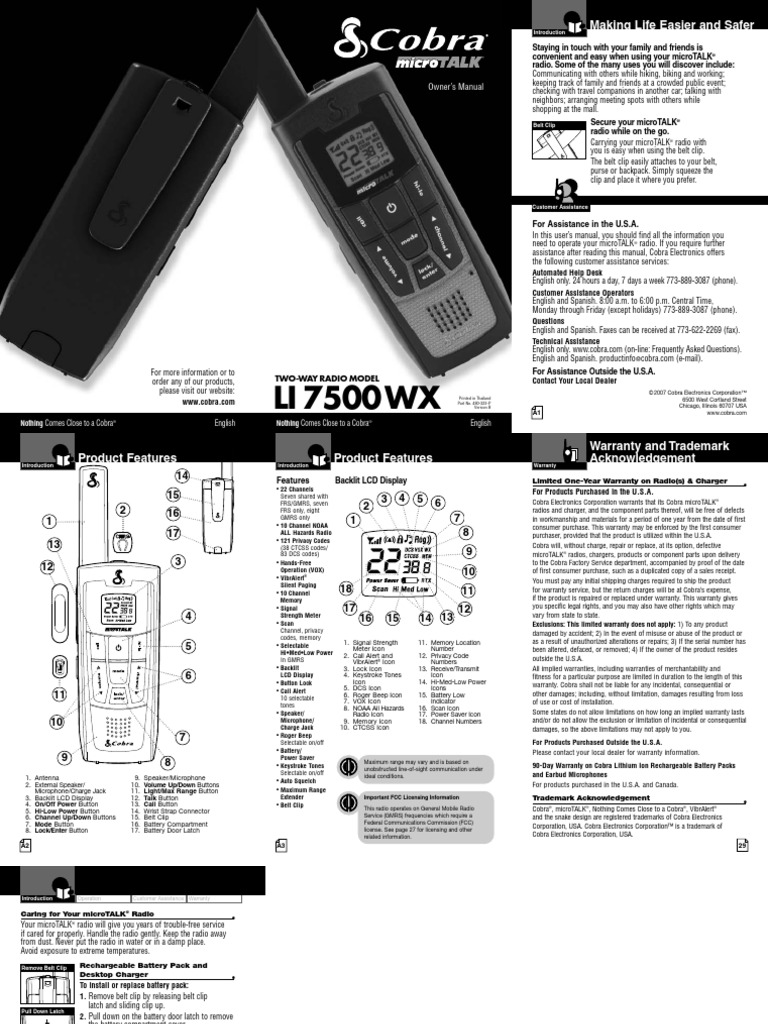 Cobra Electronics Microtalk Li 7500 WX | PDF | Radio Technology ...