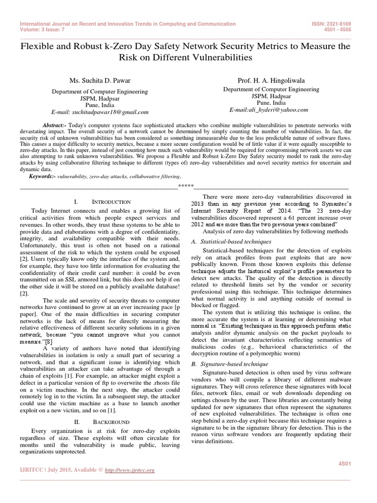 Flexible and Robust K Zero Day Safety Network Security Metrics To Measure The Risk On Different ...