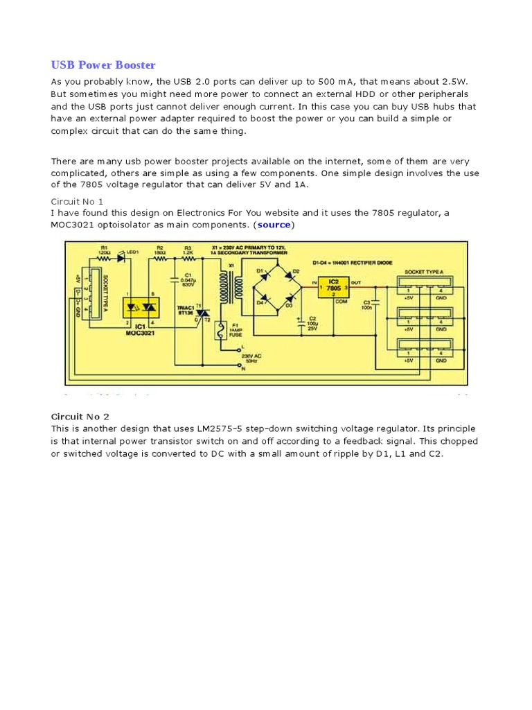USB Power Booster Circuit Designs | PDF