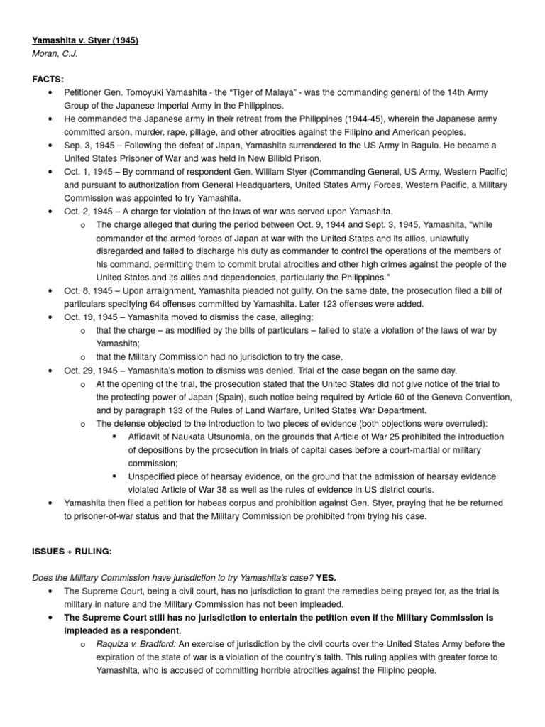 Yamashita v. Styer | PDF | Military Justice | Military Occupation