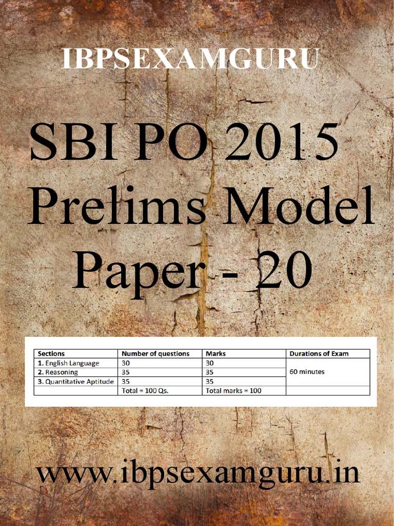 SBI PO Preliminary Model Paper 20 | PDF | Mergers And Acquisitions | Banks