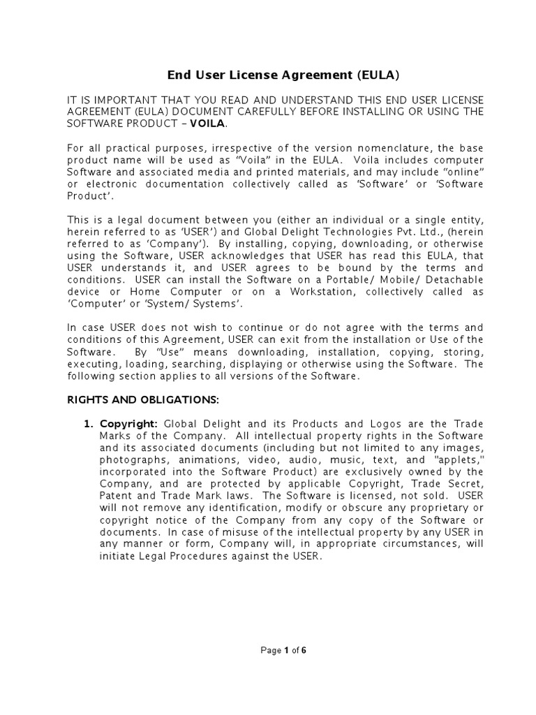 End User License Agreement (EULA) : Rights and Obligations | PDF ...
