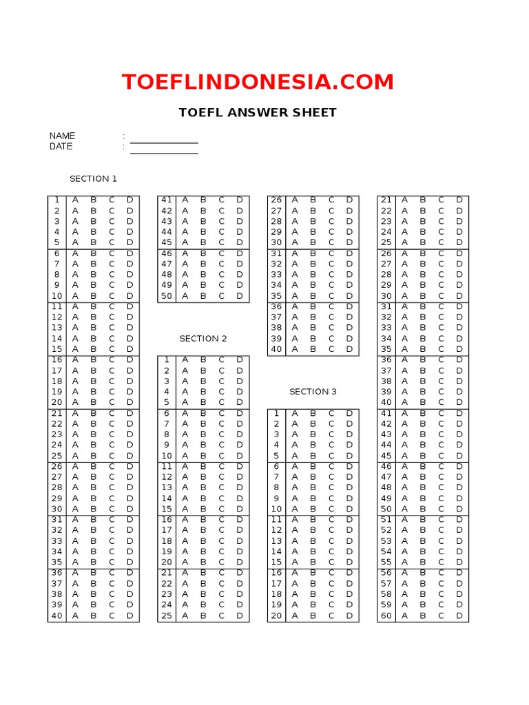Toefl Answer Sheet | PDF