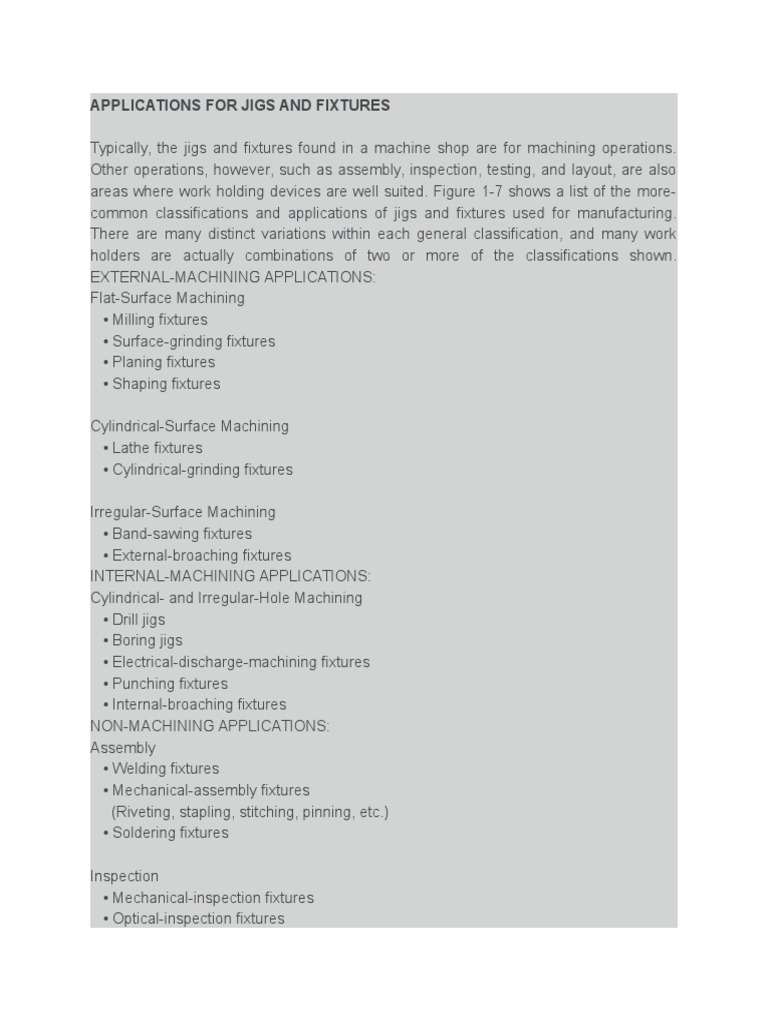 Applications For Jigs and Fixtures | PDF | Machining | Screw
