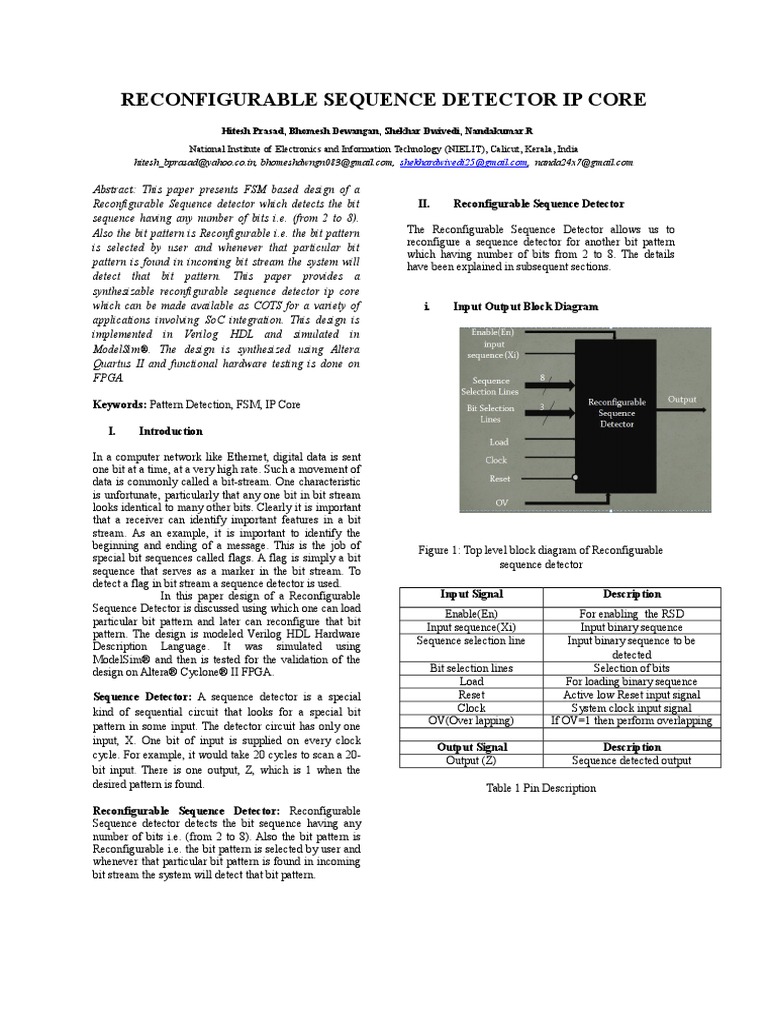 Reconfigurable Sequence Detection | PDF | Hardware Description Language | Field Programmable ...