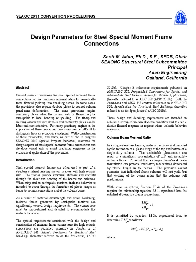 Design Parameters of Steel SMF Connections - Adan - 08 22 11 PDF | PDF