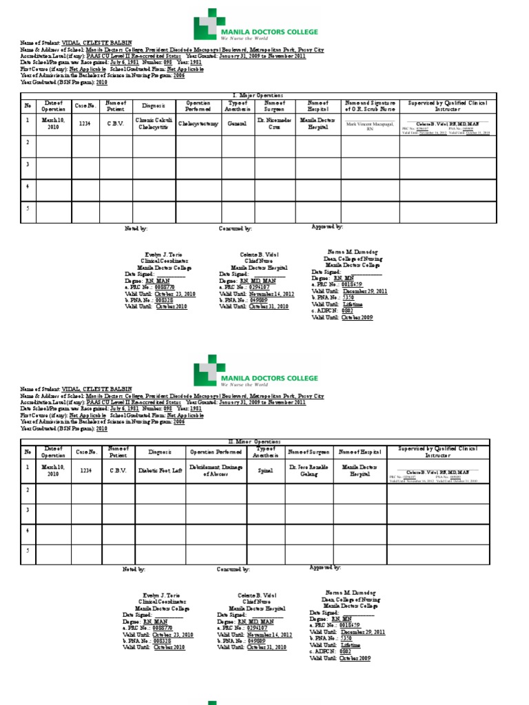 Manila Doctors College - PRC Form Samples | PDF | Nursing | Doctor Of ...
