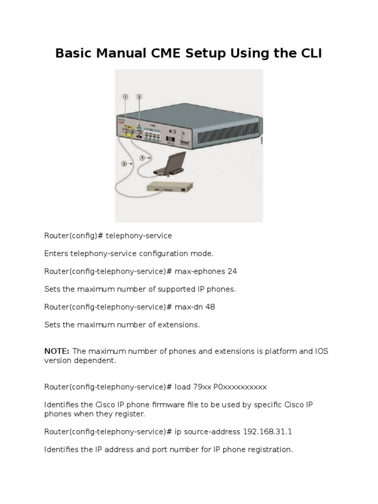 Basic Manual CME Setup Using The CLI | Download Free PDF | Ip Address | Router (Computing)