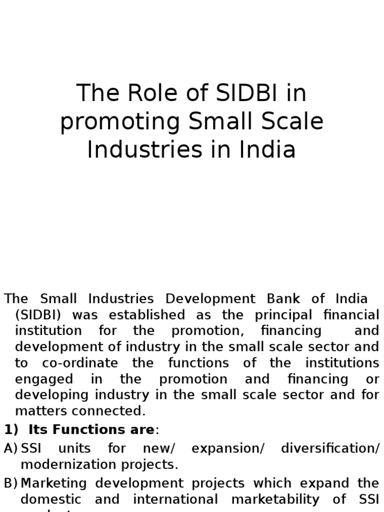 The Role of Sidbi in Promoting Small Scale | Economies | Financial Services