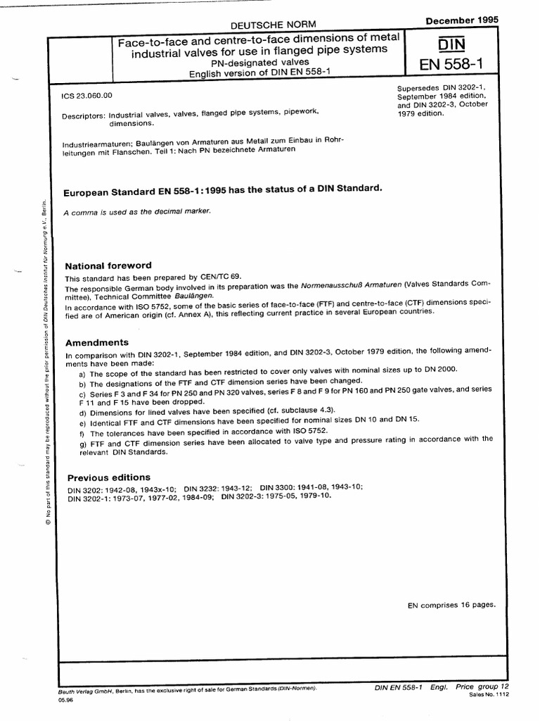 DIN-En-558-1 - Face-To-face and Centre-To-face Dimensions of Metal ...