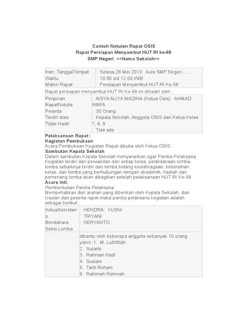 Contoh Notulen Rapat OSIS | PDF