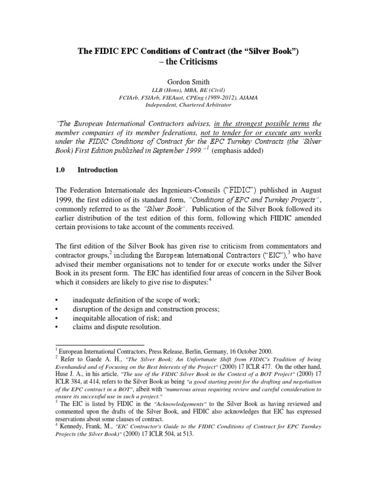 FIDIC (Silver Book) | PDF | General Contractor | Damages