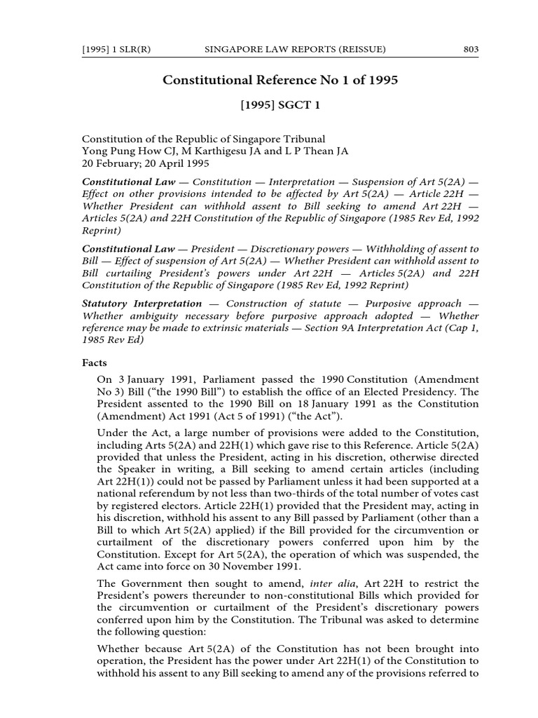 Constitutional Reference No 1 of 1995 (1995) SGCT 1 | PDF | Royal ...