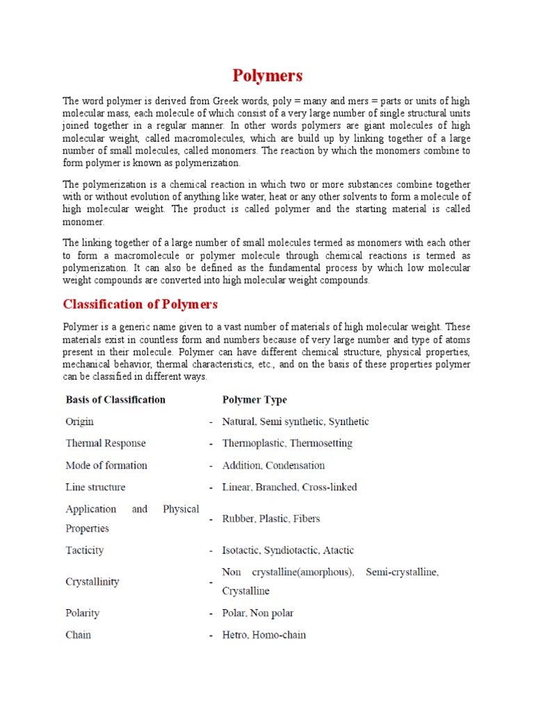 Classification of Polymers | Polymerization | Polymers