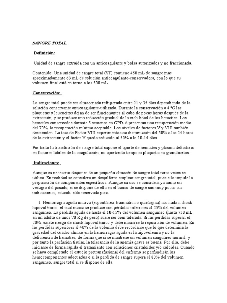 Características y Usos de la Sangre Total | PDF | Plaqueta | Hemofilia