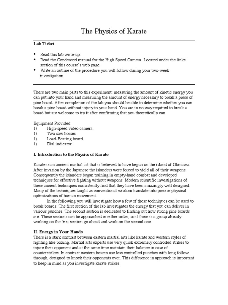 Physics of Karate: Energy and Strikes | PDF | Collision | Physics