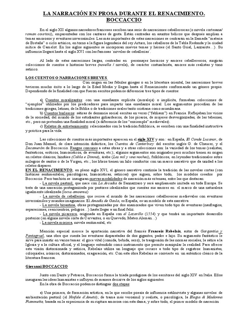 La Narracion en Prosa en Renacimiento | PDF | Giovanni Boccaccio | El ...
