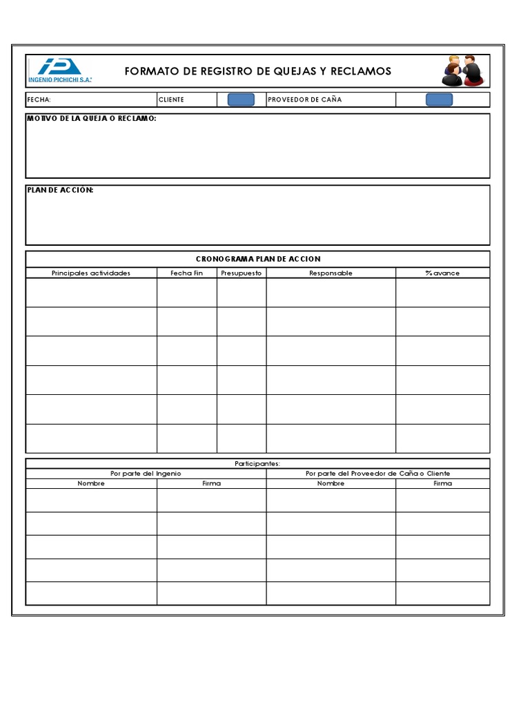 Formato Registro de Quejas y Reclamos