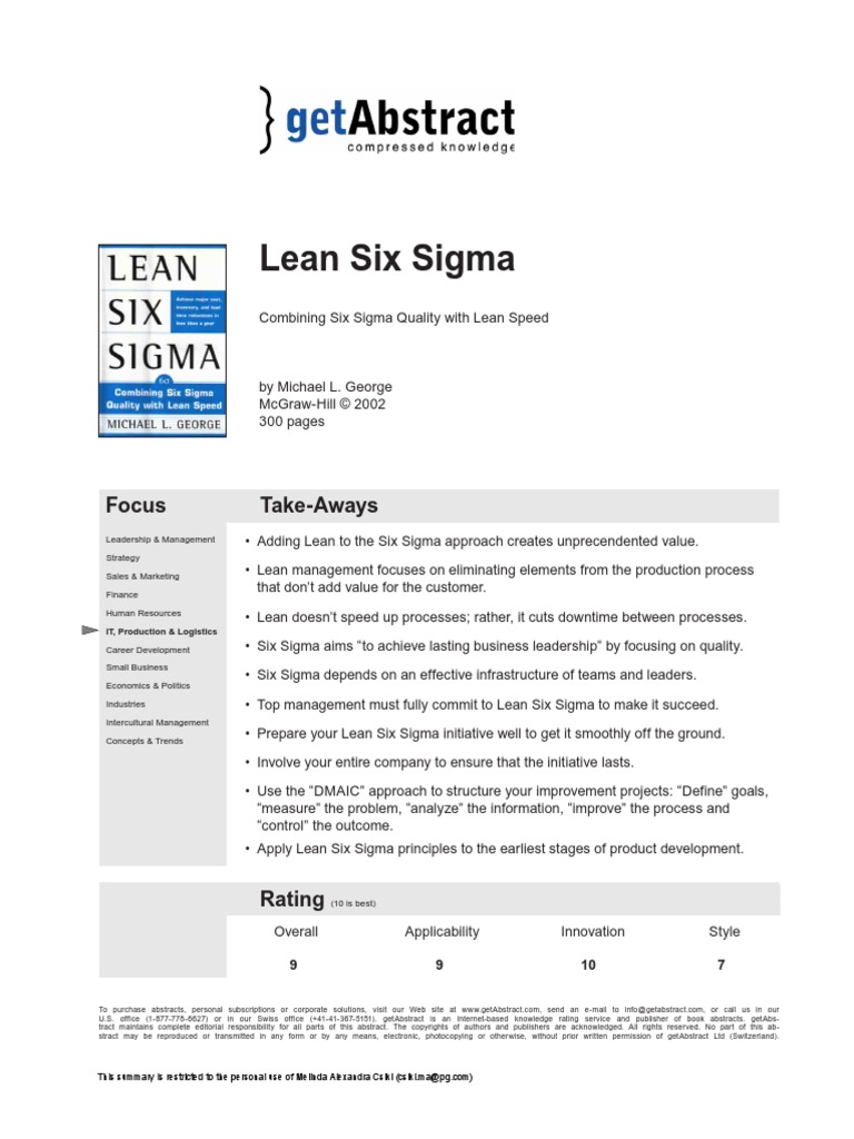 Lean Six Sigma - George | PDF | Six Sigma | Lean Manufacturing