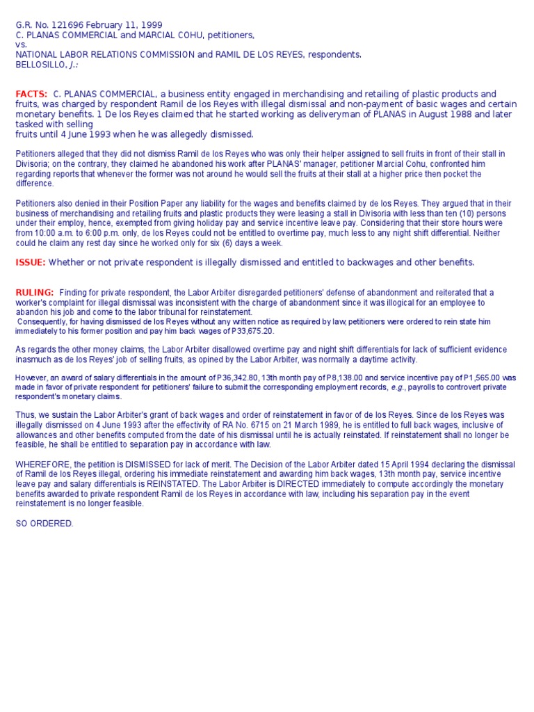 Planas Commercial, Et Al. vs. National Labor Relations Commission, Et ...