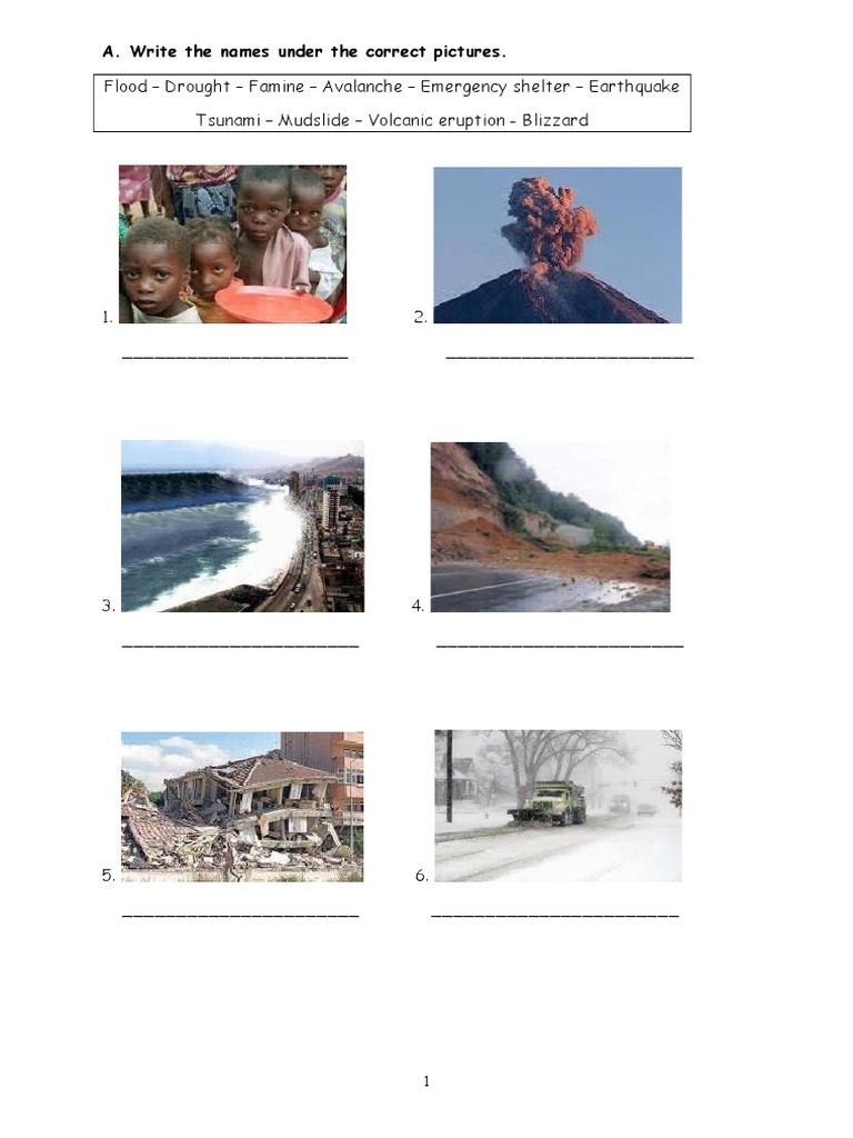Natural Disasters Vocabulary Worksheet | PDF | Science & Mathematics