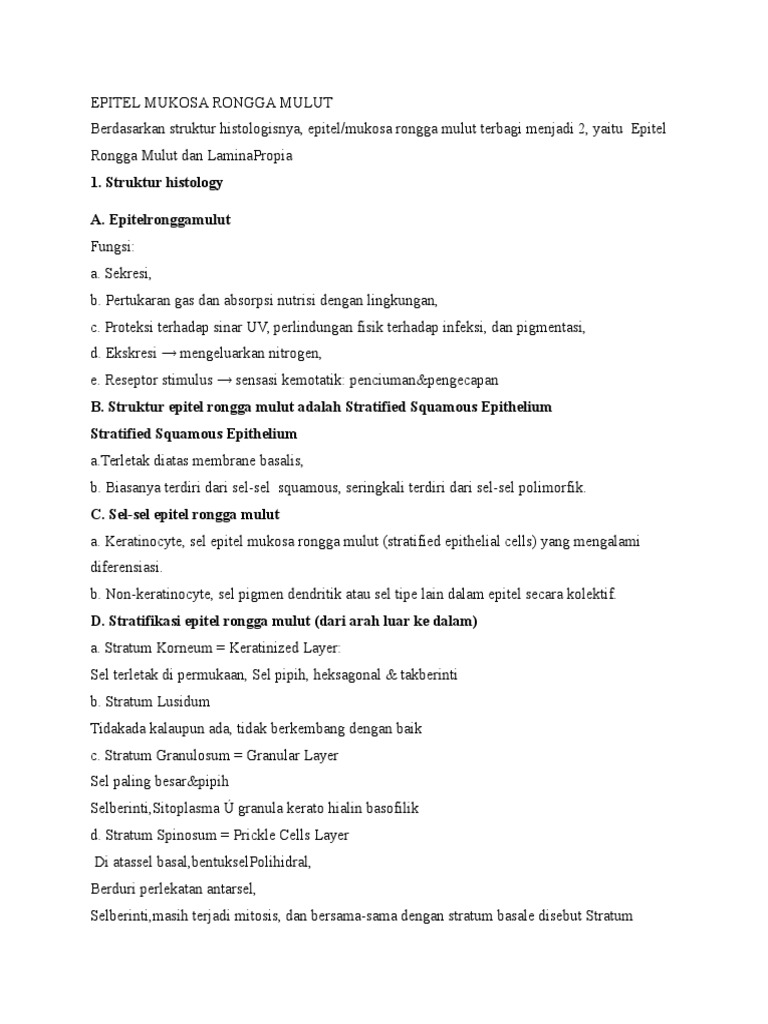 Epitel Normal Mukosa Rongga Mulut | PDF | Sains & Matematika