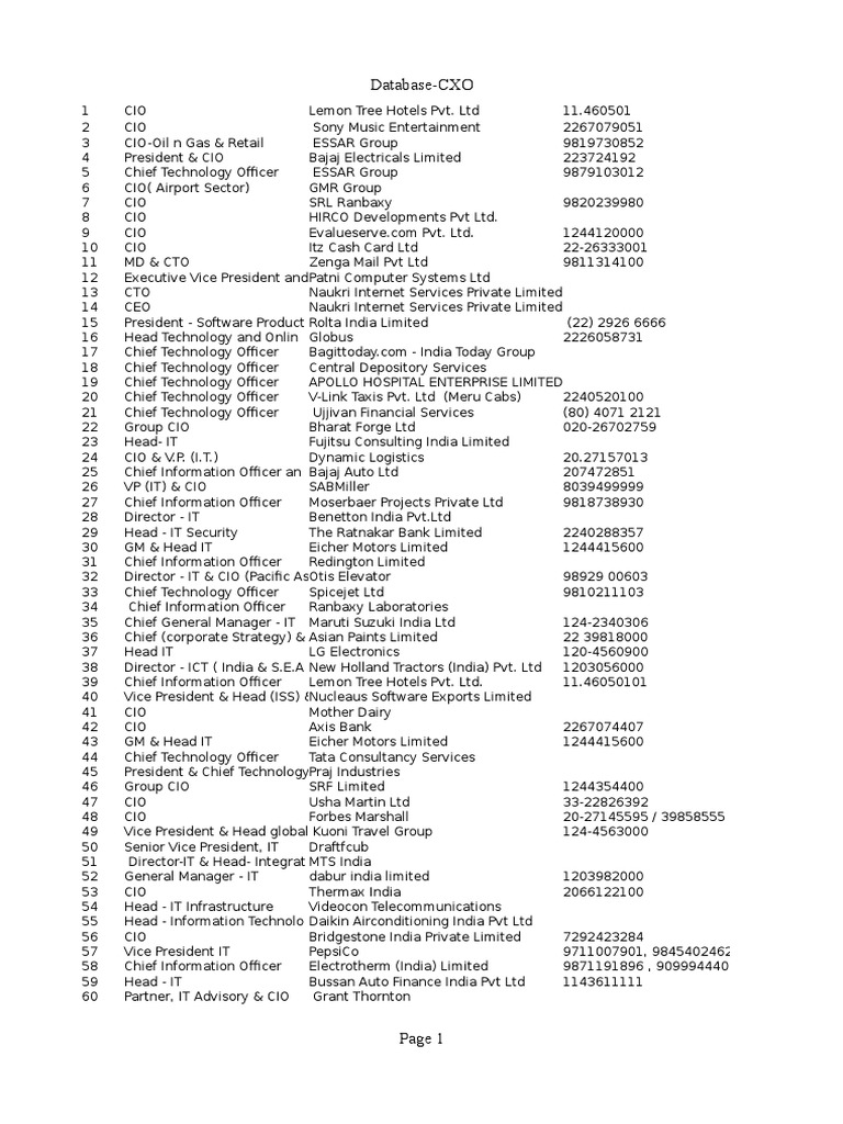 CXO Data | PDF | Chief Information Officer | Chief Executive Officer
