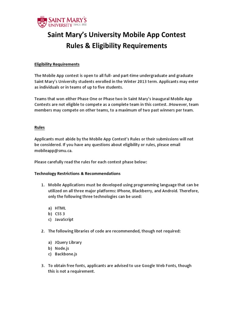 Saint Mary's App Idea Contest Rules | PDF | Application Software | J Query