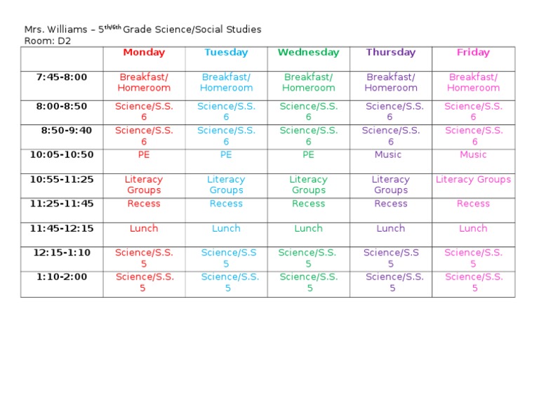 5th/6th Grade Science Schedule D2 | PDF